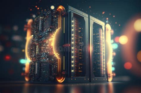 Futuristic 3d Rendering Of Data Servers In A Data Center Stock