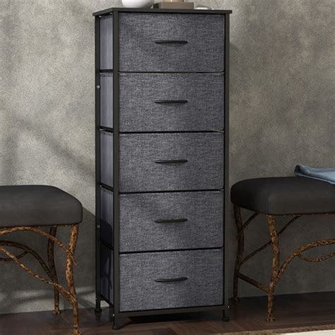 Homcom 5 Drawer Dark Grey Fabric Chest Of Drawers With Wooden Top Wilko