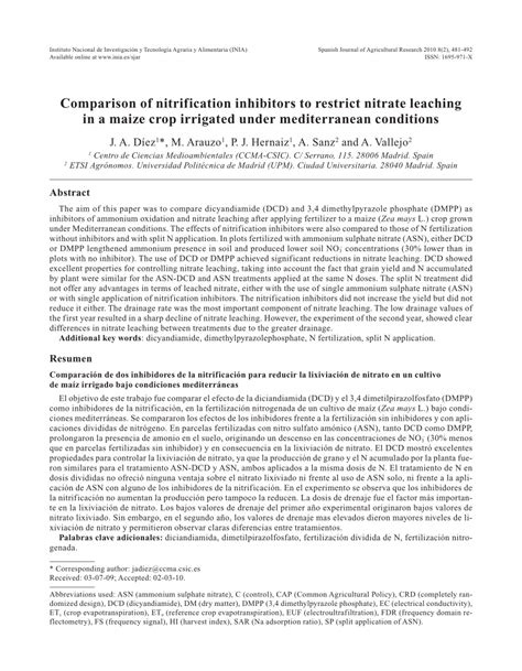 Pdf Comparison Of Nitrification Inhibitors To Restrict Nitrate Leaching In A Maize Crop
