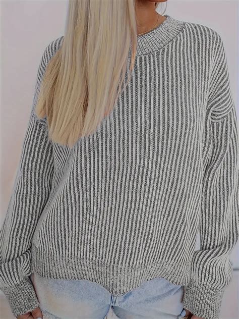 Striped Crew Neck Pullover Sweater Casual Long Sleeve Drop Regionname