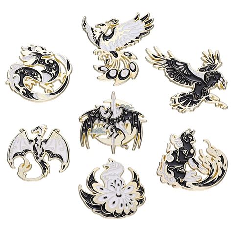Cartoon Phoenix Fox Enamel Pins Costum Dragon Carved Alloy Brooch