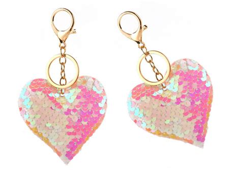 Heart Keychain Sequins Double Sided White Light Pink Toys Jewellery
