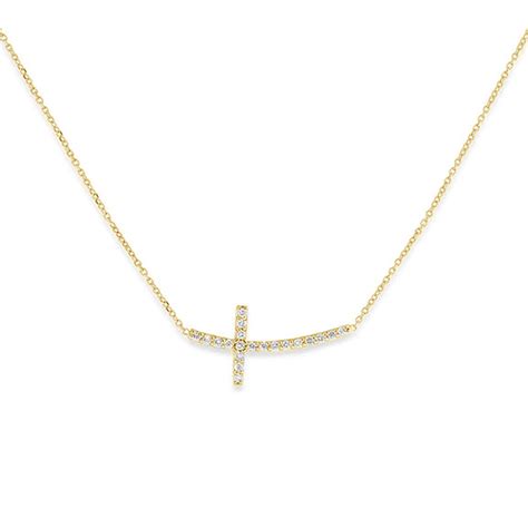 14k Yellow Gold Sideways Diamond Cross Necklace Josephs Jewelers