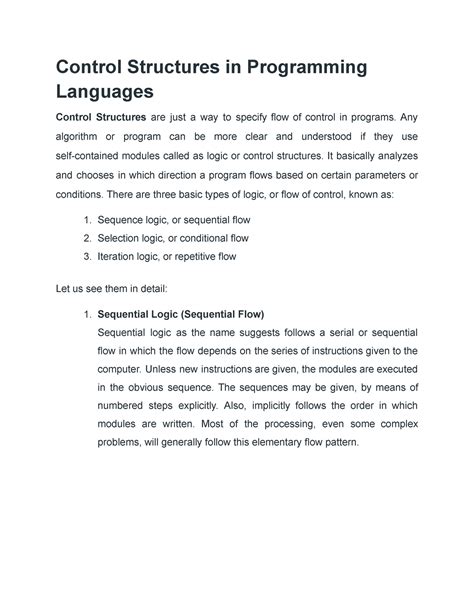 Control Structures In Programming Languages Control Structures In Programming Languages