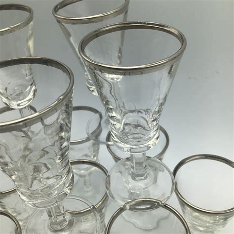 Vintage Platinum Rim Aperitif Glasses With Hexagon Stems Set Of 18