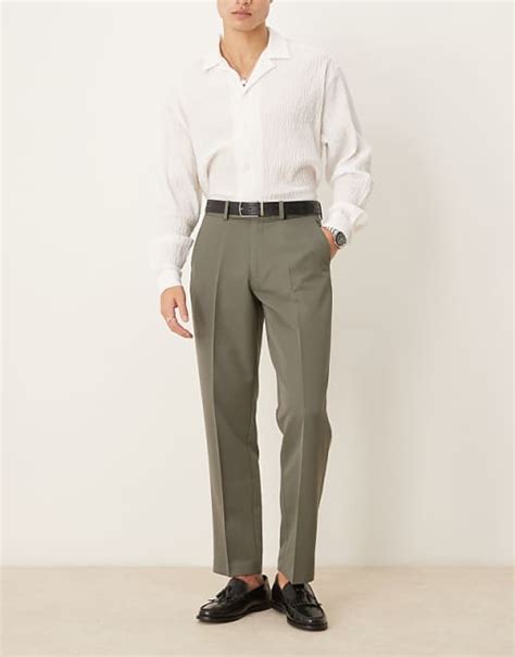 Asos Design Smart Straight Leg Trousers In Muted Green Asos