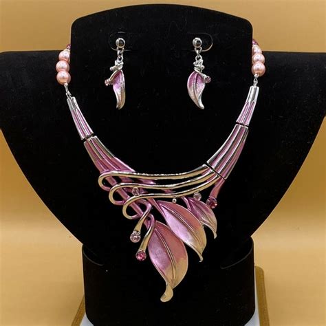 Pink Bib Necklace Etsy
