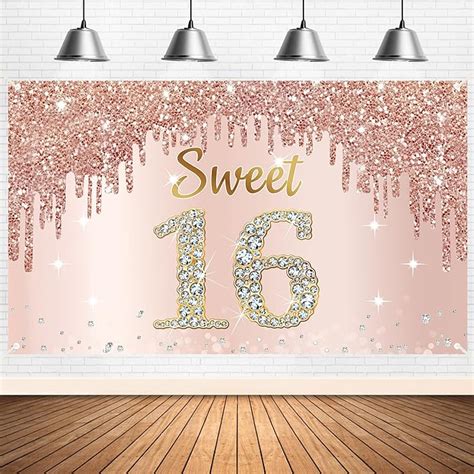 Buy Happy Sweet 16th Birthday Banner Backdrop Decorations For Girls