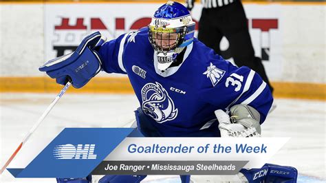 Steelheads Joe Ranger Named Ohl Goaltender Of The Week Brampton