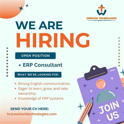 Hiring Erpconsultant Gandhinagarjobs Ahmedabadjobs Odoo Erpjobs… Warlock Technologies