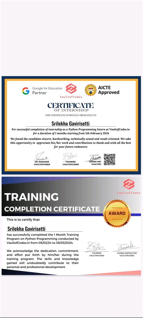 Srilekha Gavirisetti On Linkedin Successfully Completed Training And Internship Program On Python