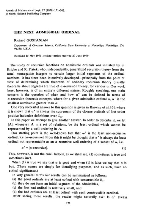 Pdf The Next Admissible Ordinal