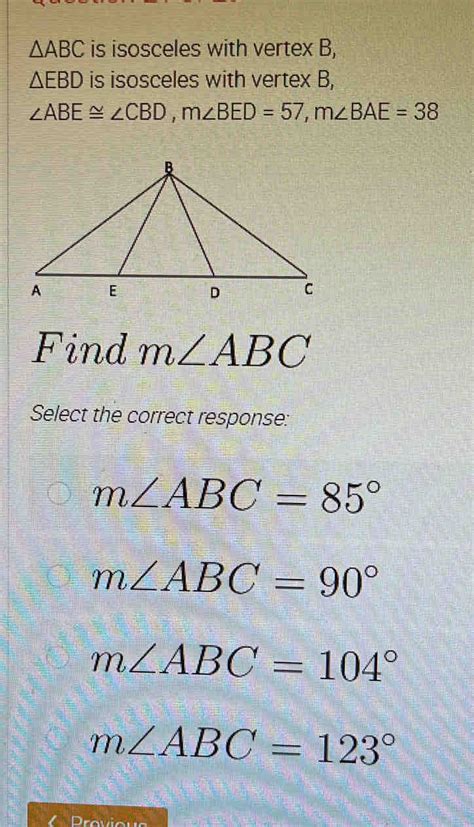 Solved ABC Is Isosceles With Vertex B EBD Is Isosceles With Vertex B ABE CBD M BED