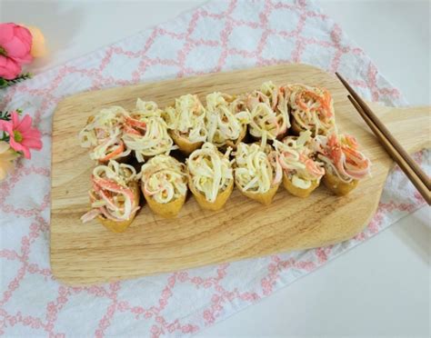 크래미 유부초밥 만들기 사각 유부초밥 토핑 맛있게 만드는 법 맛살 크래미 활용요리 네이버 블로그
