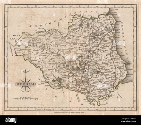 Antique County Map Of Durham By John Cary Original Outline Colour 1793