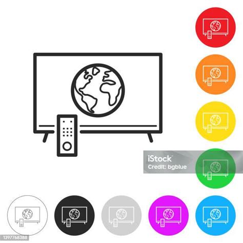 지구와 Tv 다채로운 버튼의 아이콘 Tv 보기에 대한 스톡 벡터 아트 및 기타 이미지 Tv 보기 개념 개체 그룹 Istock