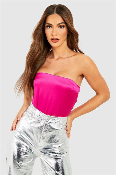 Satin Bandeau Bodysuit Boohoo Uk