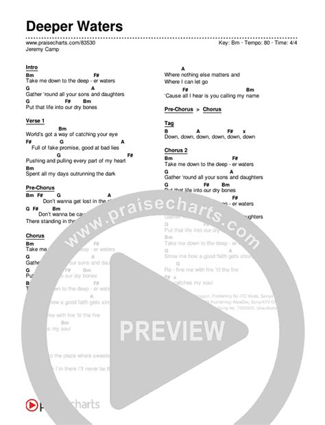 Deeper Waters Chords Pdf Jeremy Camp Praisecharts