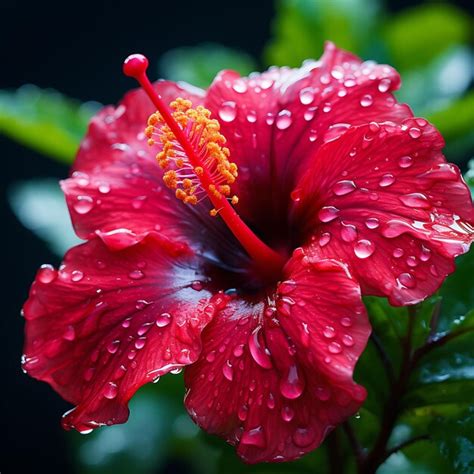 Premium Ai Image Raindrops On A Vibrant Hibiscus Saturated Colors And