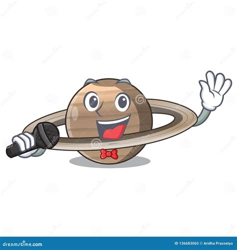 Saturn Cartoon Character With Face Expression On White Background