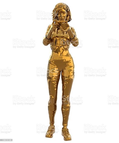 흰색 배경 3d 일러스트에 고립 된 금의 여성 사진 작가 동상 0명에 대한 스톡 사진 및 기타 이미지 0명 3차원 형태 겉창 Istock