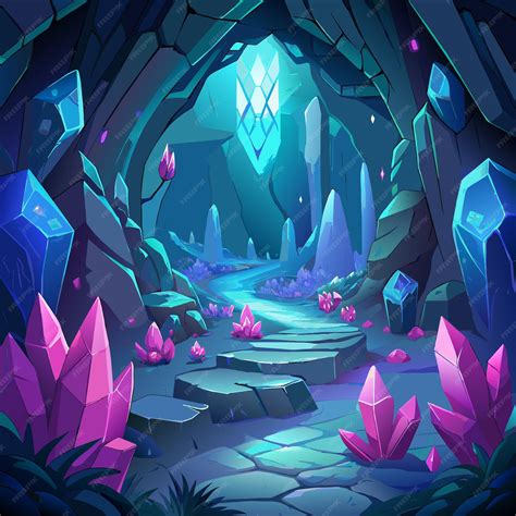 Premium Vector Mysterious Cave Filled With Glowing Crystals And