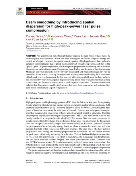 Pdf Beam Smoothing By Introducing Spatial Dispersion For High Peak Power Laser Pulse Compression