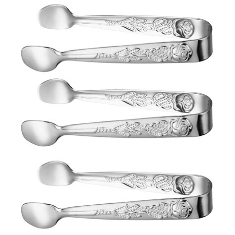 3pcs Mini Serving Tongs Rose Stainless Steel Sugar Cube Tongs Small