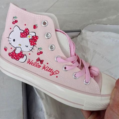 Pink Hello Kitty Womens Sneakers High Top Canvas Tennis Shoes Star