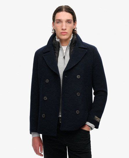 Mens 2 In 1 Wool Pea Coat In Eclipse Navy Superdry Uk En 2024
