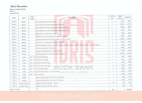 City School Book Pack Class 5 Idris Book Bank
