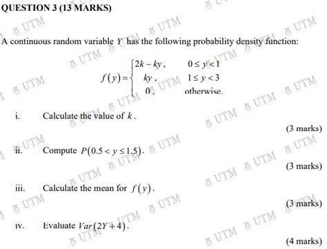 Solved Question 3 13 Marks A Continuous Random Variable Y