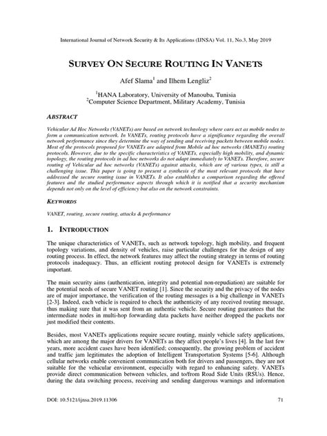 Survey On Secure Routing In Vanets Pdf Public Key Cryptography