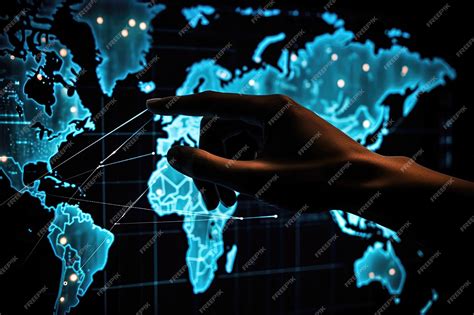 Premium Ai Image Hand Reaching Through Screen With World Map Symbolizing Globalization