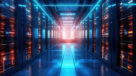 Big Data Cloud Computing 3d Illustration Of Secure Server Room With Center Storage And