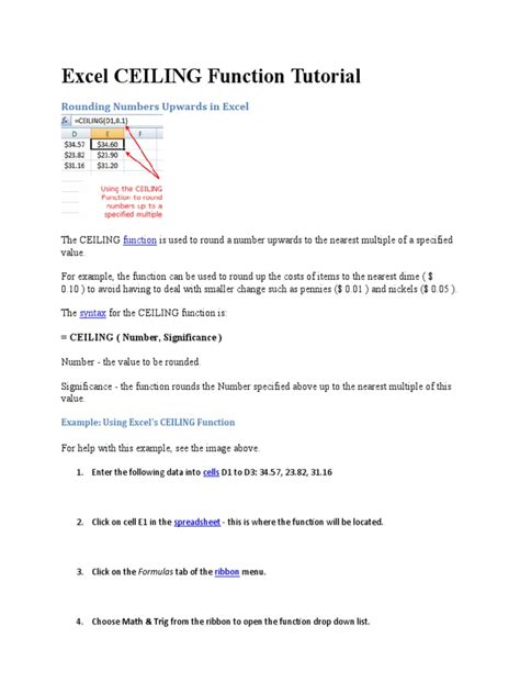 Excel Ceiling Function Tutorial Pdf