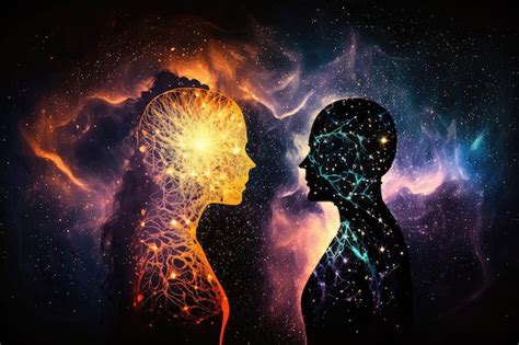 Premium Ai Image Astral Body Man And Woman Silhouettes Face To Face Neural Network Ai