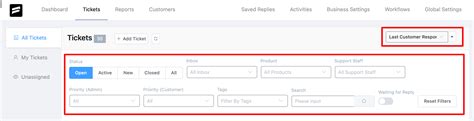 filtering sorting and searching tickets fluent support