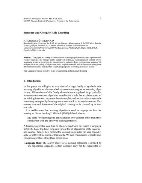 pdf separate and conquer rule learning · separate