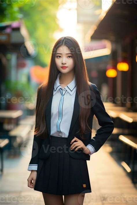 Ai Generated A Young Chinese High School Student Girl In A School