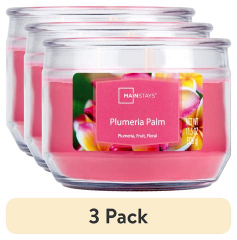 3 Pack Mainstays Plumeria Palm Scented 3 Wick Glass Jar Candle 115