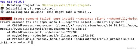 使用vue cli 安装 uniapp 出现 error command failed pnpm install reporter