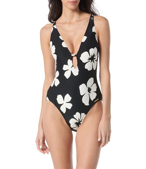 Vince Camuto Floral Plunge V Neck One Piece Swimsuit Dillards