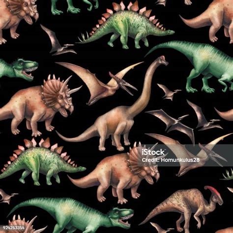 수채화 공룡 패턴 공룡에 대한 스톡 벡터 아트 및 기타 이미지 공룡 수채화 거인 Istock