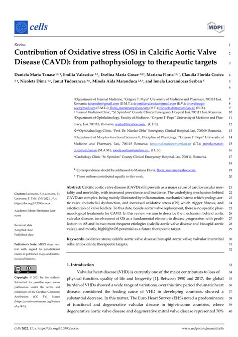 Pdf Contribution Of Oxidative Stress Os In Calcific Aortic Valve