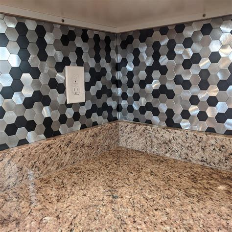 Modern Tile Peel And Stick Metal Mosaic Tile Hexagonal Peel And Stick