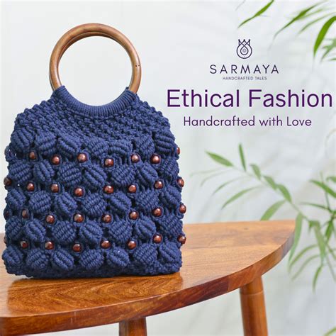 Navy Blue Ring Handmade Macrame Bag Sarmaya Store