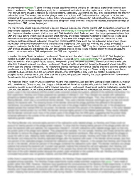 Solution The Embryo Project Encyclopedia The Hershey Chase Experiments 1952 By Alfred Hershey