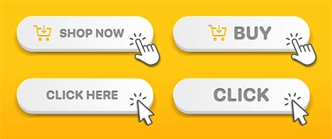 3d Click Here Web Buttons Set Of Action Button Hand Cursor And Arrow