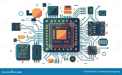 A Colorful Illustration Of A Central Processing Unit Cpu With Integrated Circuits And